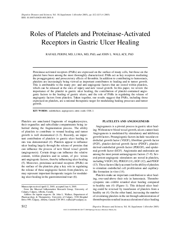 (PDF) Roles of Platelets and Proteinase-Activated Receptors in Gastric ...