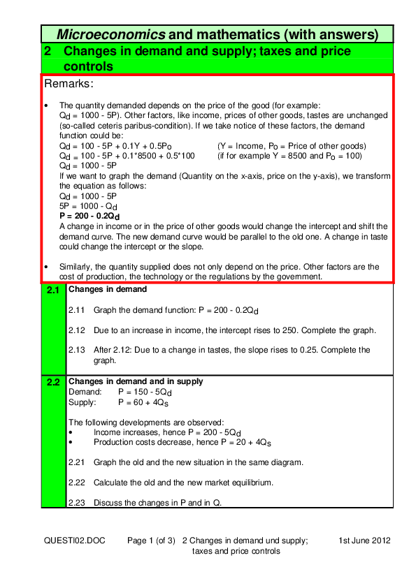 (PDF) Microeconomics and mathematics (with answers