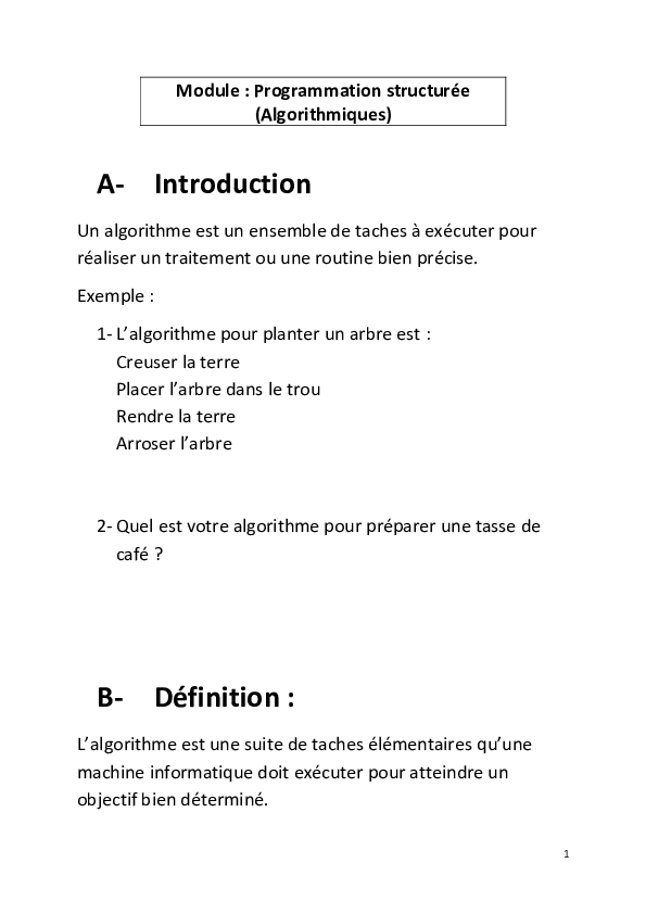 (DOC) Module : Programmation structurée (Algorithmiques