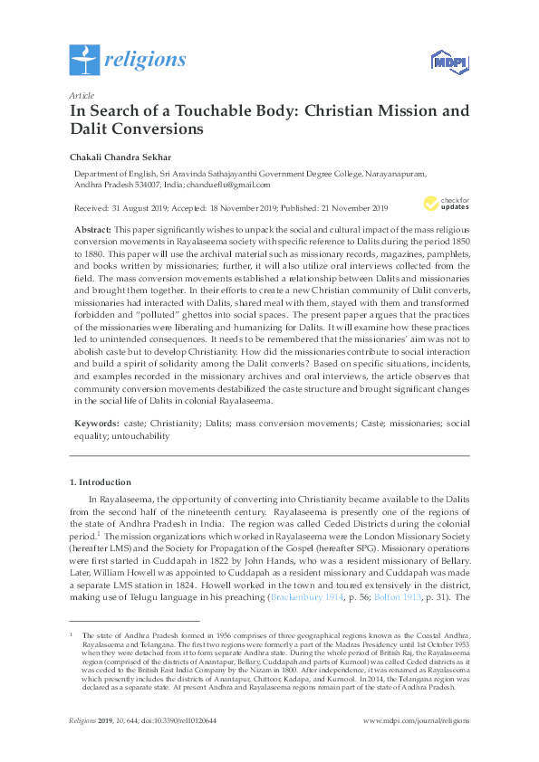 (PDF) In Search of a Touchable Body: Christian Mission and Dalit ...