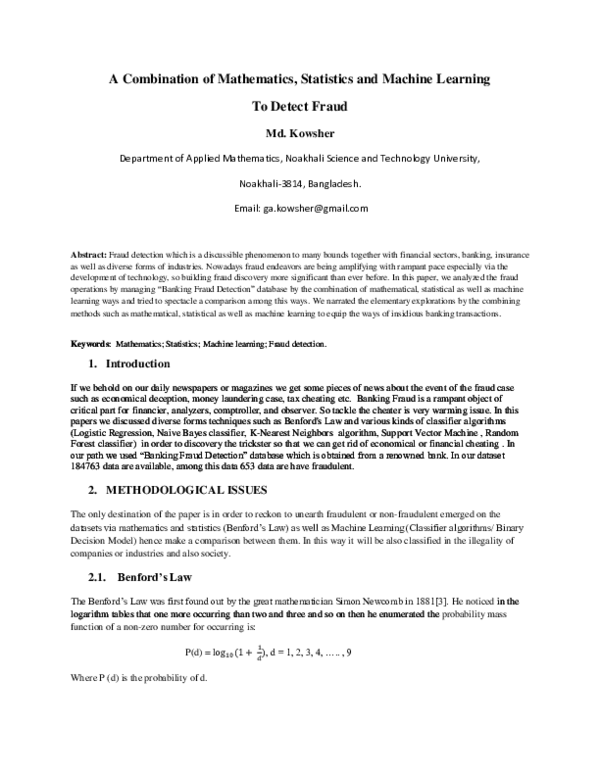 (PDF) A Combination of Mathematics, Statistics and Machine Learning To ...