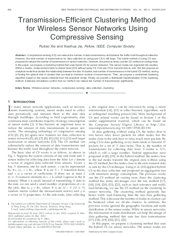 Pdf Transmission Efficient Clustering Method For Wireless Sensor Networks Using Compressive