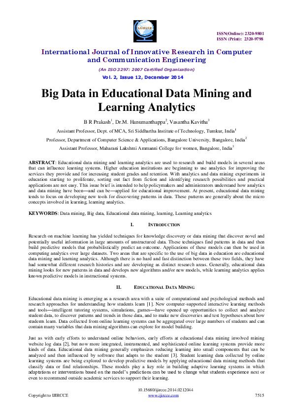 Pdf Big Data In Educational Data Mining And Learning Analytics