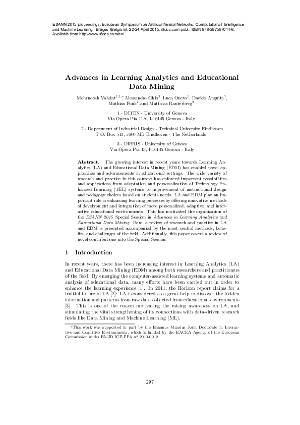 (PDF) Advances in Learning Analytics and Educational Data Mining