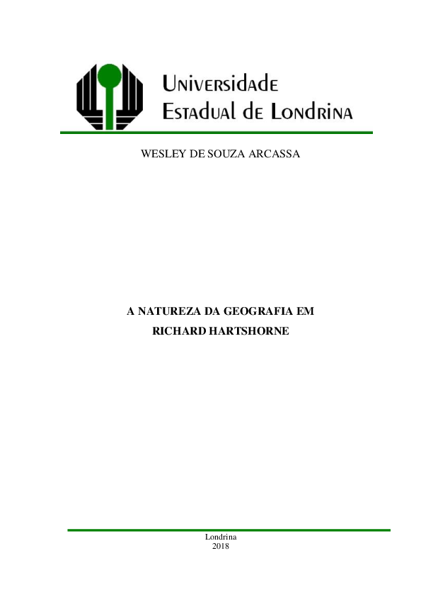 (PDF) A natureza da geografia em Richard Hartshorne, Autor: Wesley de ...