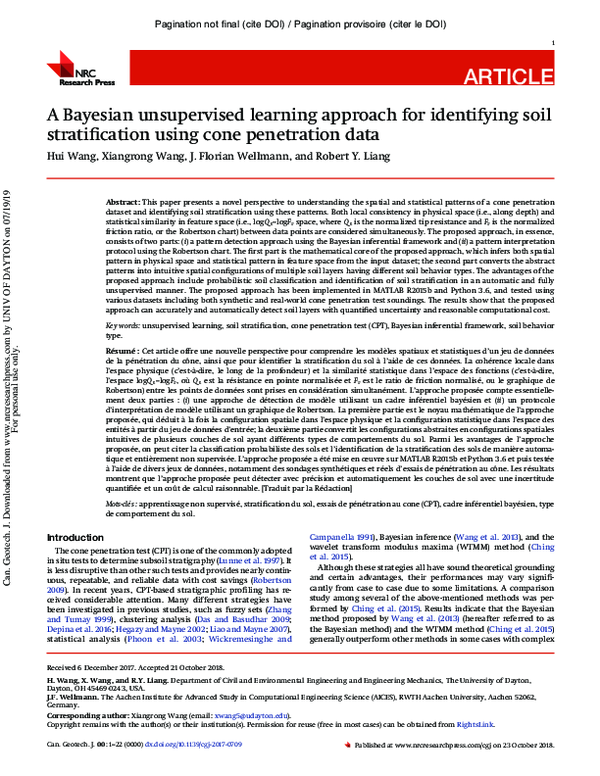 (PDF) A Bayesian unsupervised learning approach for identifying soil stratification using cone ...