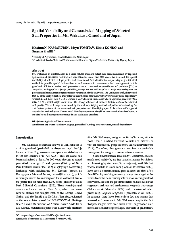 (PDF) Spatial Variability and Geostatistical Mapping of Selected Soil Properties in Mt. Wakakusa ...