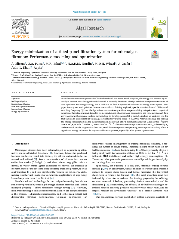 (PDF) Energy minimization of a tilted panel filtration system for ...