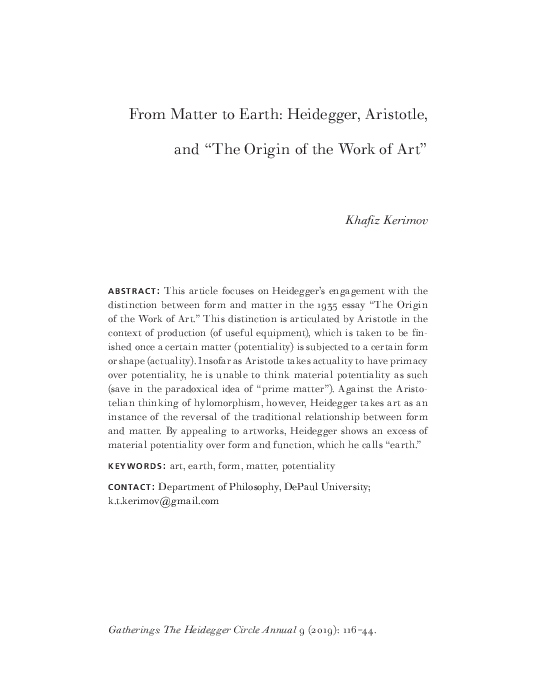 (PDF) From Matter to Earth: Heidegger, Aristotle, and "The Origin of ...