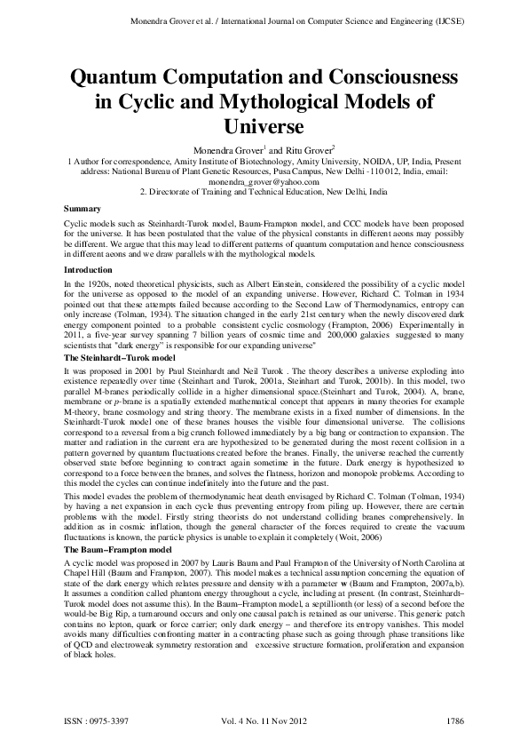 (PDF) Quantum Computation and Consciousness in Cyclic and Mythological ...