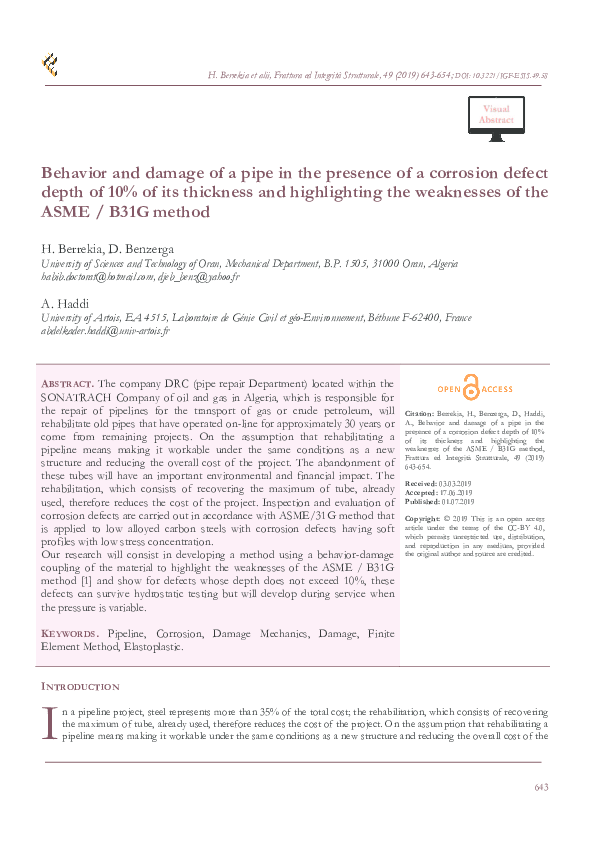 (PDF) Behavior and damage of a pipe in the presence of a corrosion ...