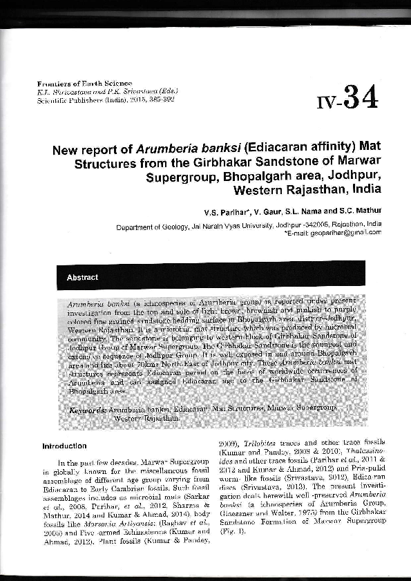 (PDF) New report of Arumberia banksi (Ediacaran affinity) Mat ...
