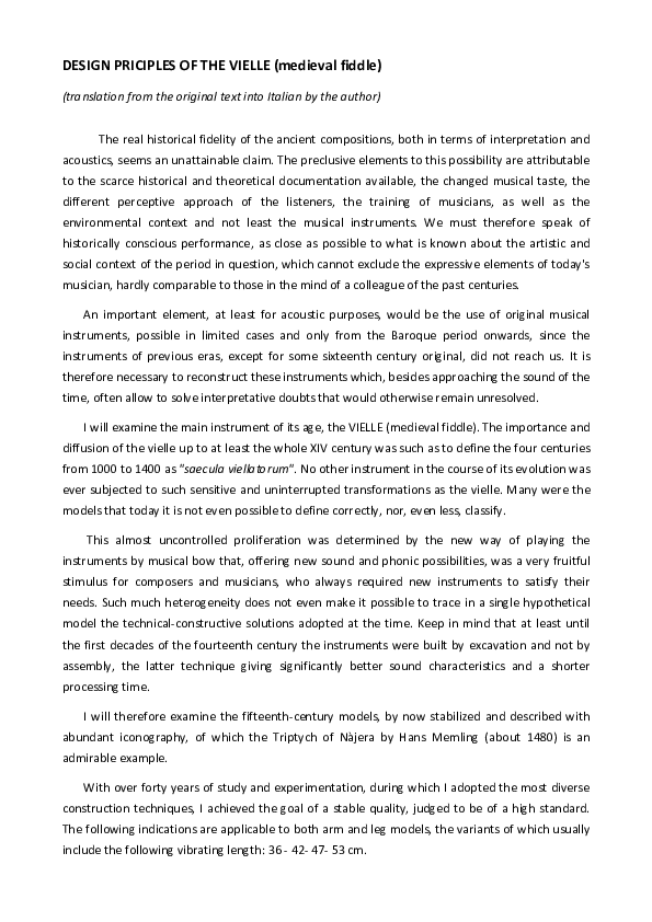 (PDF) DESIGN PRINCIPLES OF THE VIELLE (medieval fiddle)