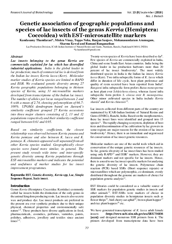 (PDF) Genetic association of geographic populations and species of lac ...
