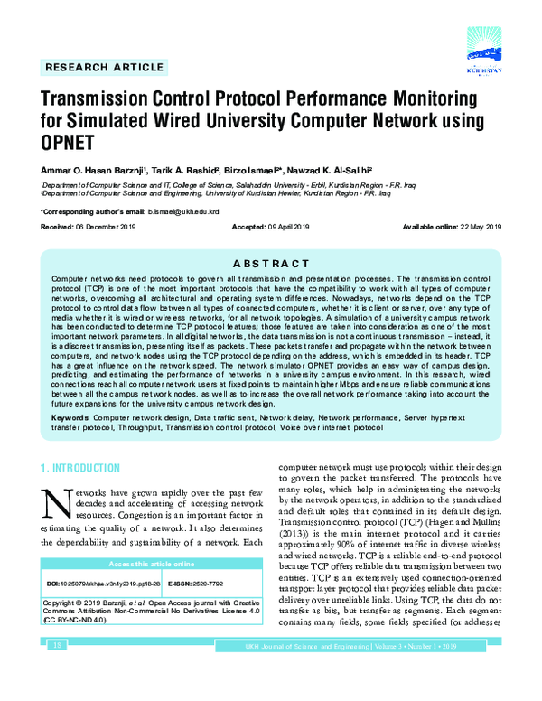 (PDF) Transmission Control Protocol Performance Monitoring for Simulated Wired University ...