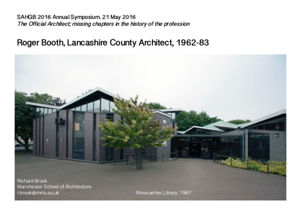 (PDF) Roger Booth. Lancashire County Architect, 1962-83.