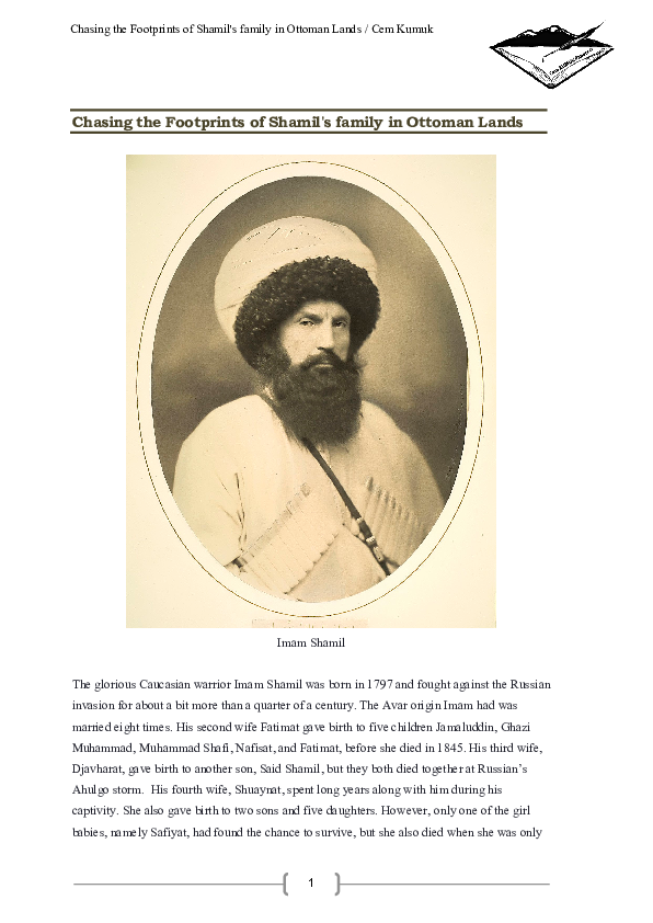 (PDF) Chasing the Footprints of Shamil's family in Ottoman Lands [Cem ...