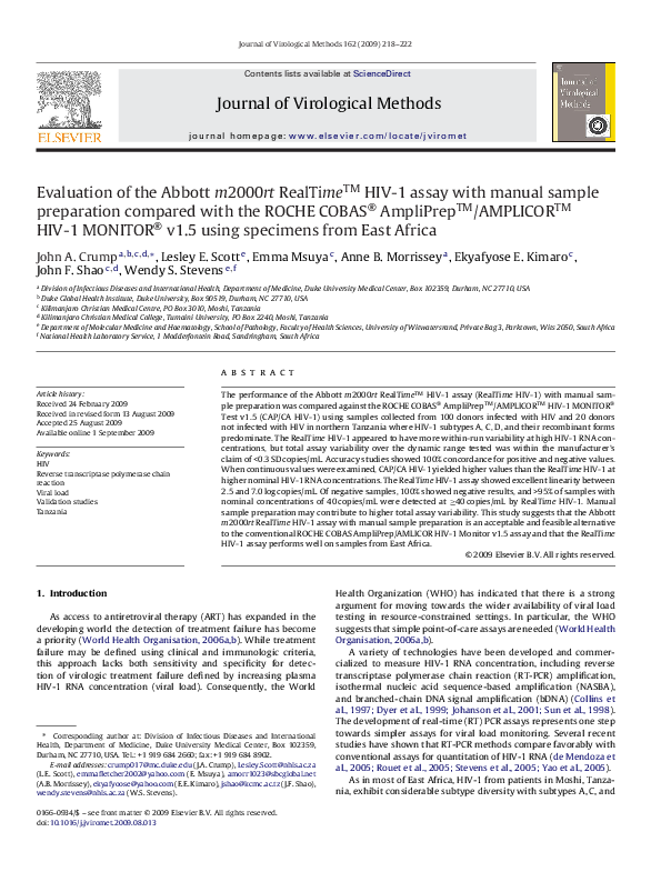 (PDF) Evaluation of the Abbott m2000rt RealTime™ HIV-1 assay with ...