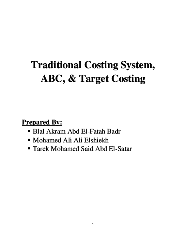 (DOC) 2 - ABC, Traditional, and Target Costing