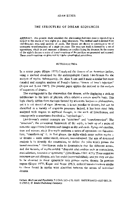 (PDF) ADAM KUPER THE STRUCTURE OF DREAM SEQUENCES