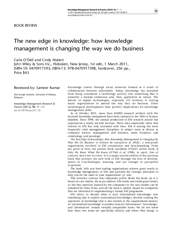 (PDF) The new edge in knowledge: how knowledge management is changing ...