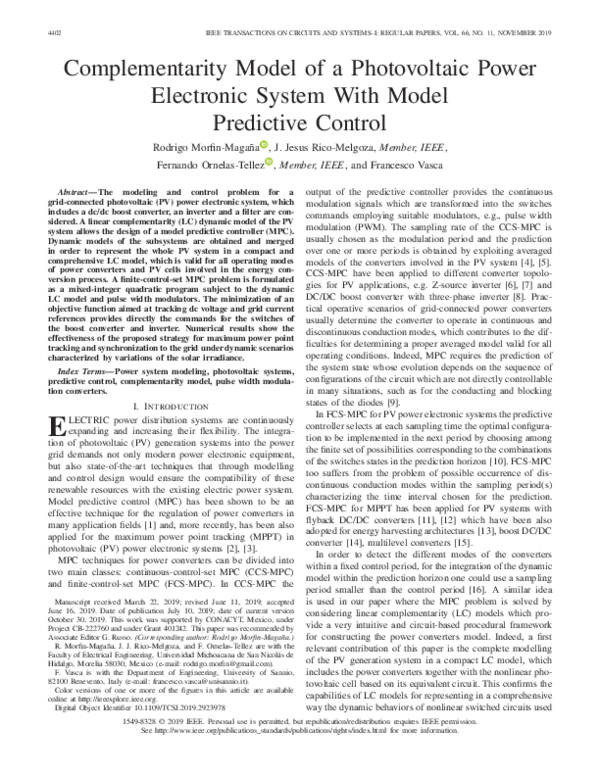 (PDF) Complementarity Model of a Photovoltaic Power Electronic System With Model Predictive Control