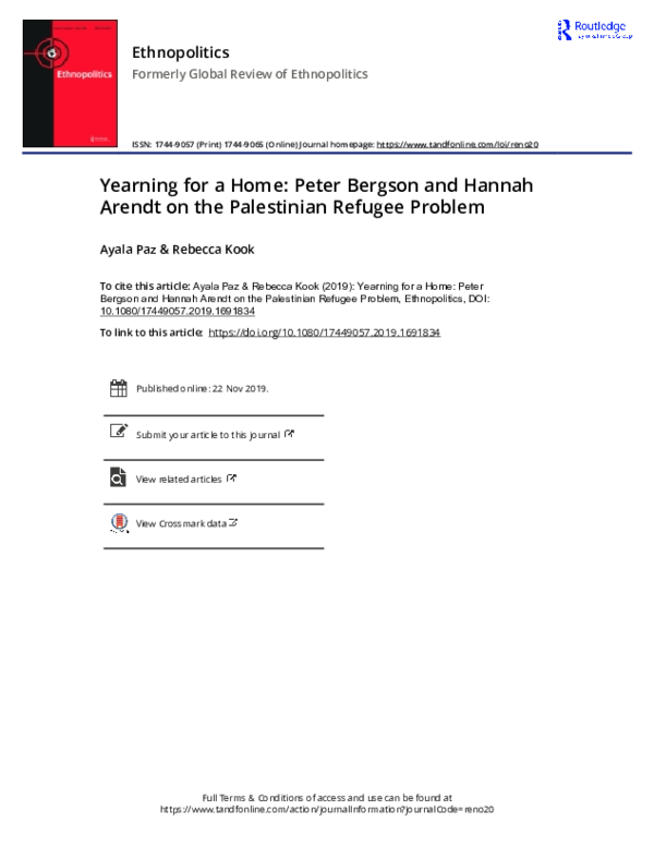 (PDF) Yearning for a Home: Peter Bergson and Hannah Arendt on the ...