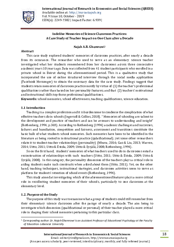(PDF) Indelibe Memories of Science Classroom Practices: A Case Study of ...