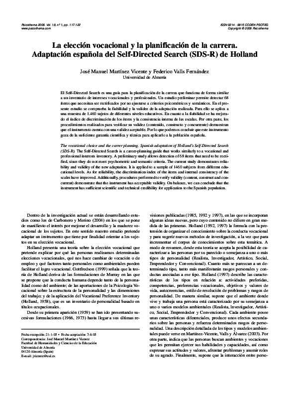 (PDF) La elección vocacional y la planificación de la carrera ...