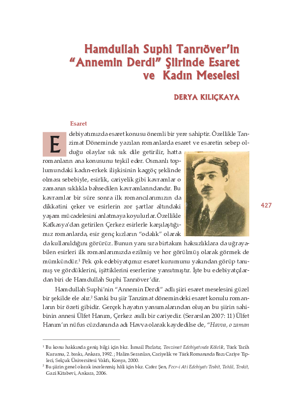 (PDF) Hamdullah Suphi Tanrıöver’in “Annemin Derdi” Şiirinde Esaret ve Kadın Meselesi