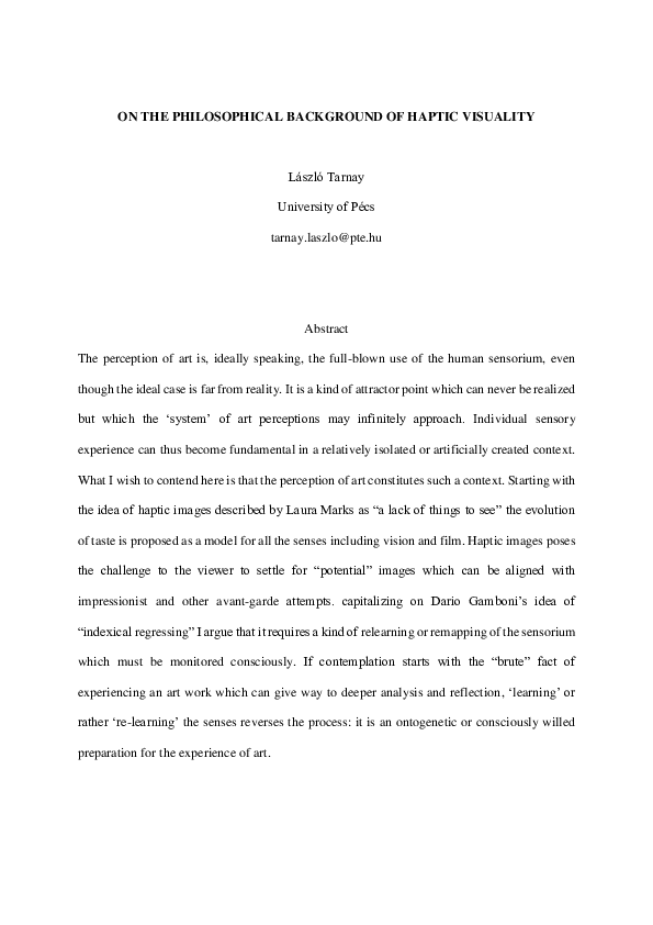 (PDF) ON THE PHILOSOPHICAL BACKGROUND OF HAPTIC VISUALITY