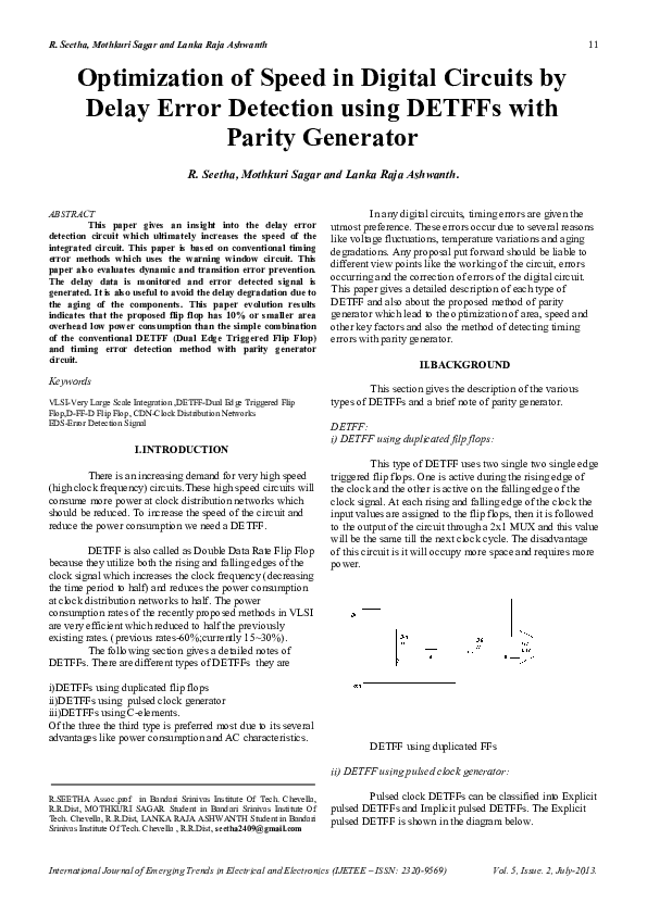 Pdf Optimization Of Speed In Digital Circuits By Delay Error Detection Using Detffs With 