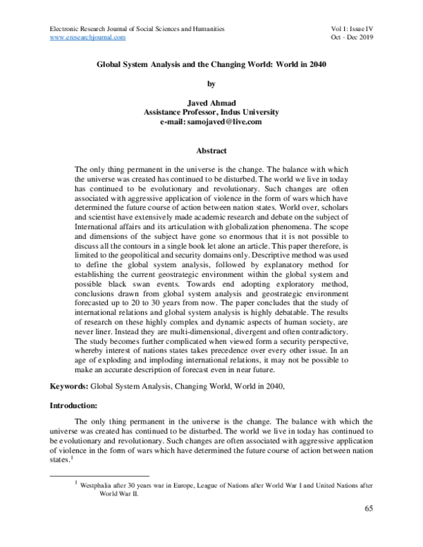 (PDF) Global System Analysis and the Changing World: World in 2040