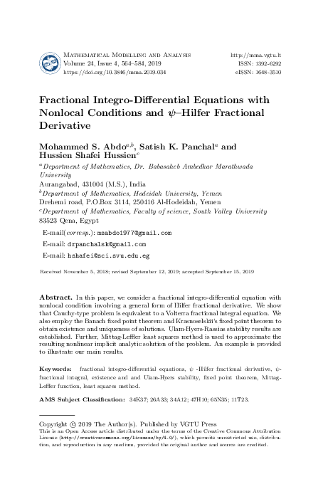 Pdf Mathematical Modelling And Analysis Fractional Integro Differential Equations With