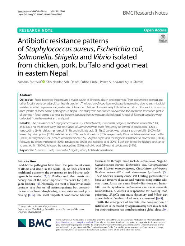 (PDF) Antibiotic resistance patterns of Staphylococcus aureus, Escherichia coli, Salmonella ...