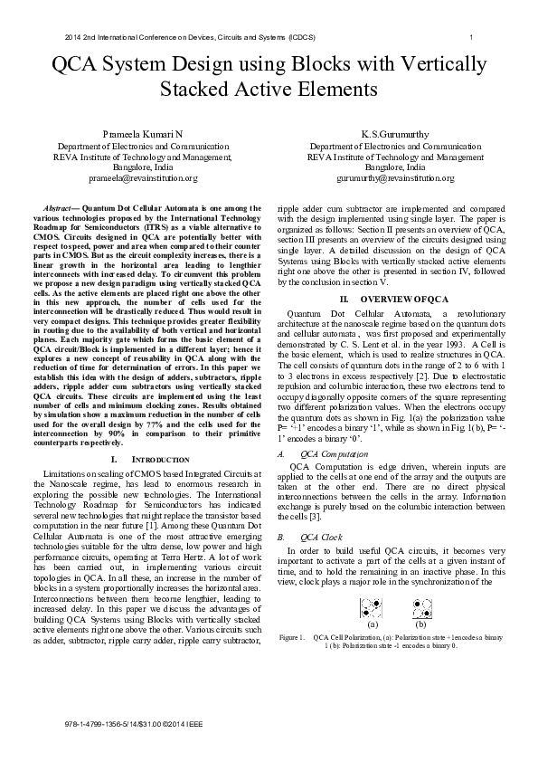(PDF) QCA System Design using Blocks with Vertically Stacked Active ...