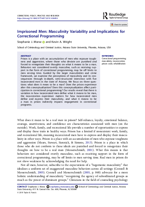 (PDF) Imprisoned Men: Masculinity Variability and Implications for ...