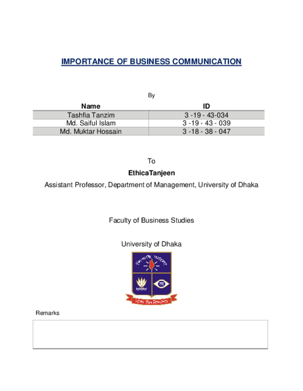 (DOC) IMPORTANCE OF BUSINESS COMMUNICATION FINAL REPORT