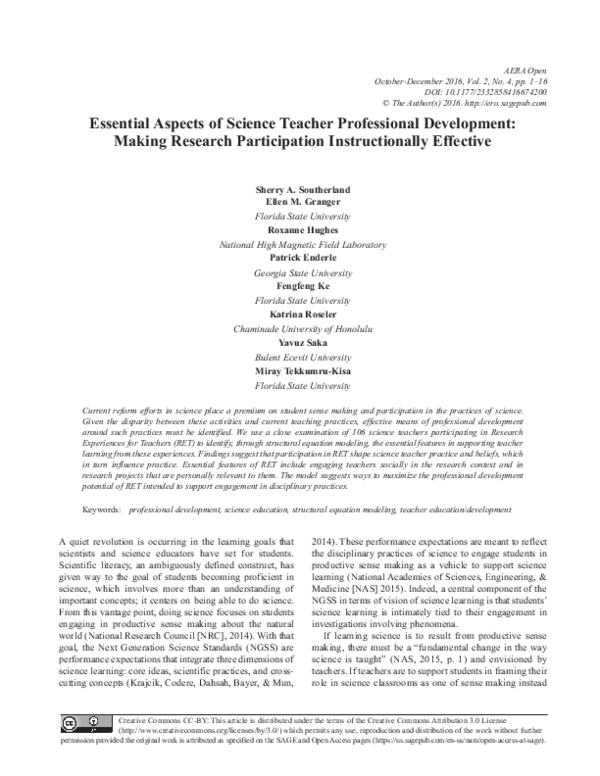(PDF) Essential aspects of teacher professional development: Making ...