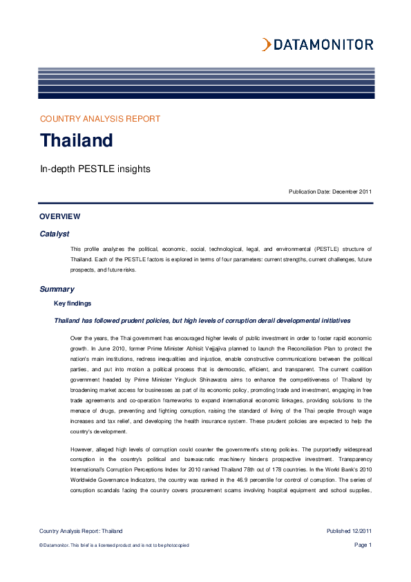 (PDF) Country Analysis Report: Thailand In-depth PESTLE insights