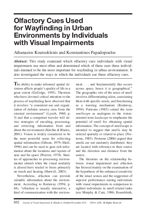 (PDF) Olfactory Cues Used for Wayfinding in Urban Environments by ...