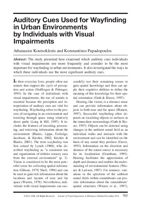 (PDF) Auditory Cues Used for Wayfinding in Urban Environments by ...