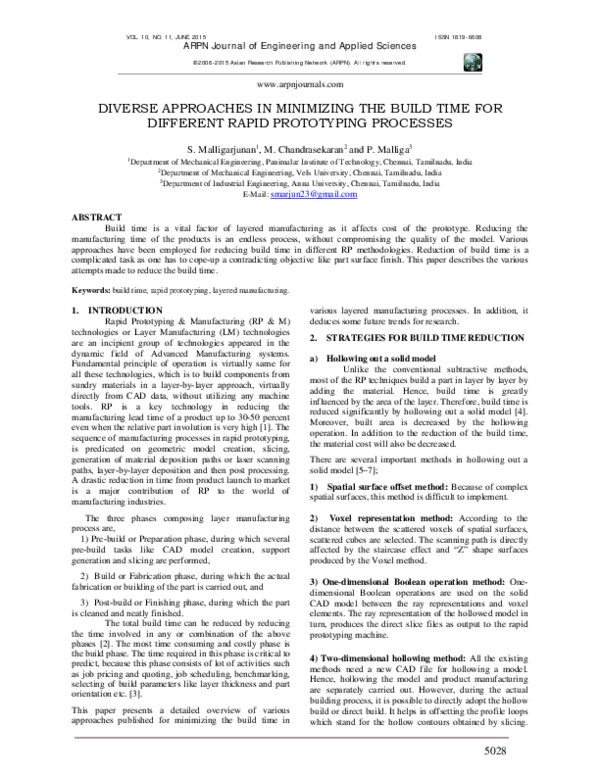 (PDF) DIVERSE APPROACHES IN MINIMIZING THE BUILD TIME FOR DIFFERENT RAPID PROTOTYPING PROCESSES