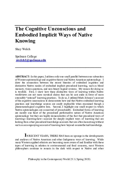 (PDF) The Cognitive Unconscious and Embodied Implicit Ways of Native ...