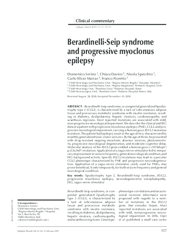 (PDF) Clinical commentary Berardinelli-Seip syndrome and progressive myoclonus epilepsy