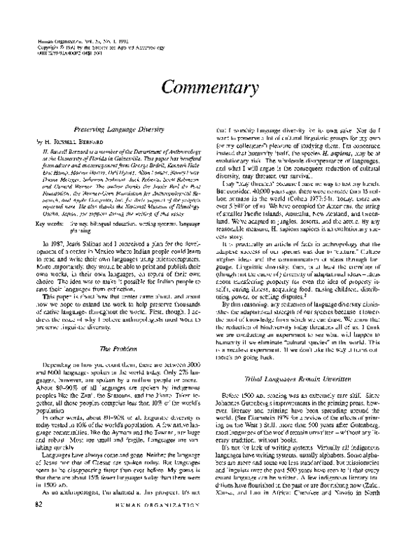 (PDF) Preserving language diversity