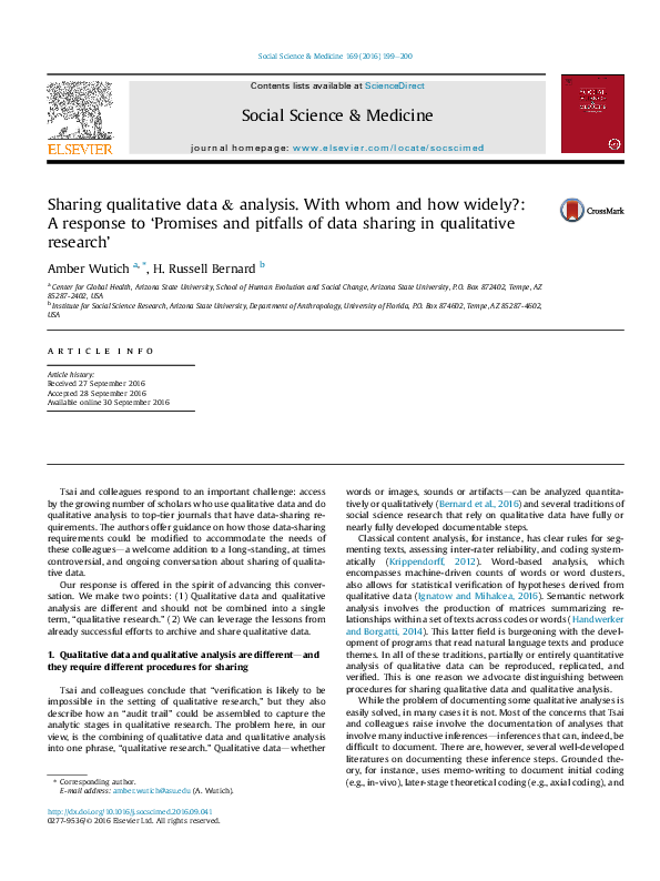 (PDF) Guidance on Qualitative Data Sharing and Analysis