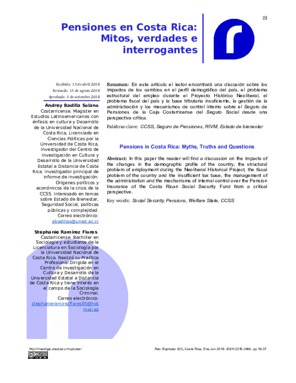 (PDF) Pensiones en Costa Rica: Mitos, verdades e interrogantes