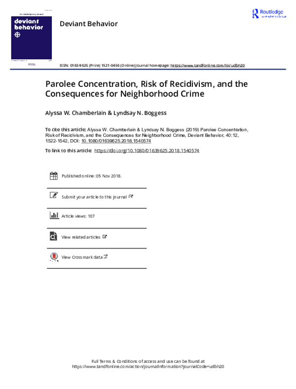 (PDF) Parolee Concentration, Risk of Recidivism, and the Consequences ...