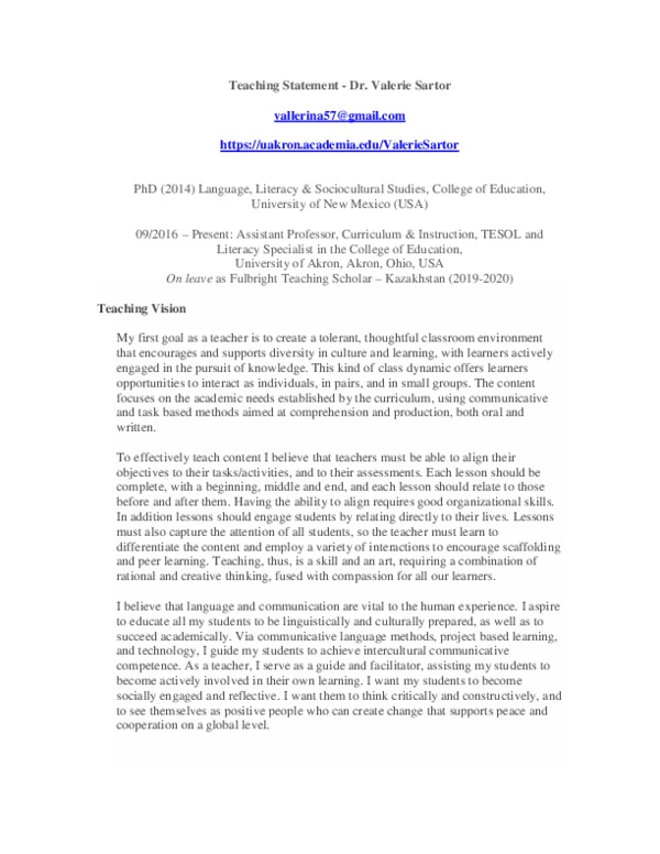 (DOC) Teaching Statement